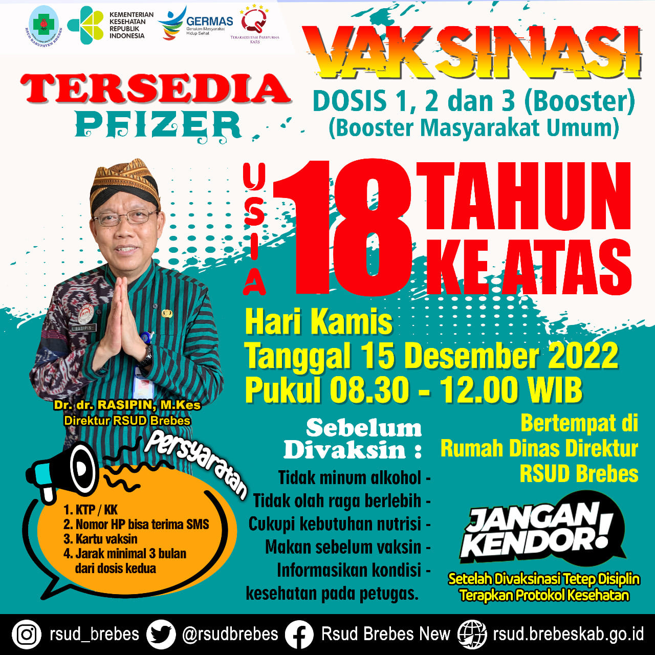 Gerai Vaksinasi di RSUD Brebes tanggal 15 Desember 2022 - RSUD Brebes