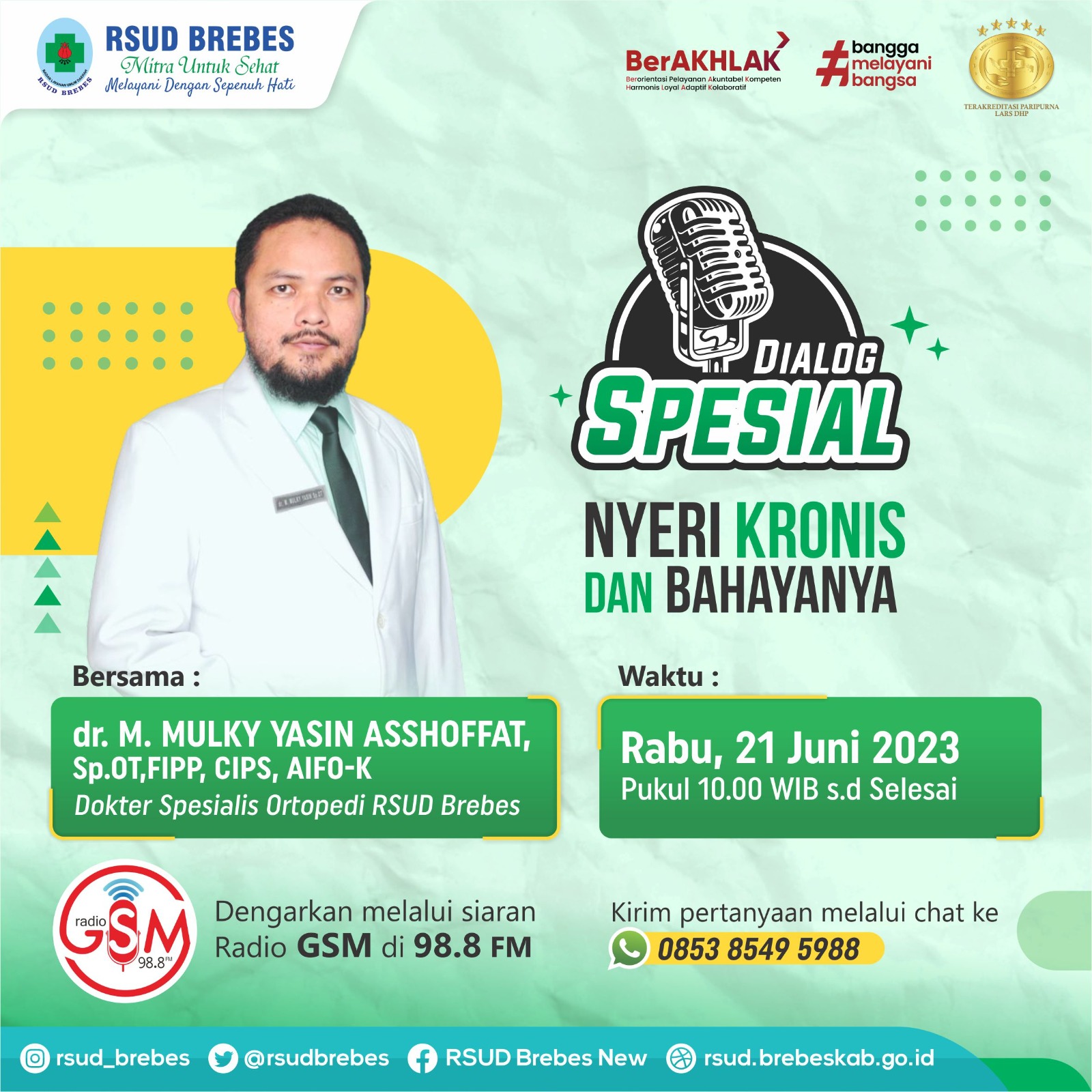 Ayo Dengarkan Siaran Radio "Nyeri Kronis dan Bahayanya" - RSUD Brebes