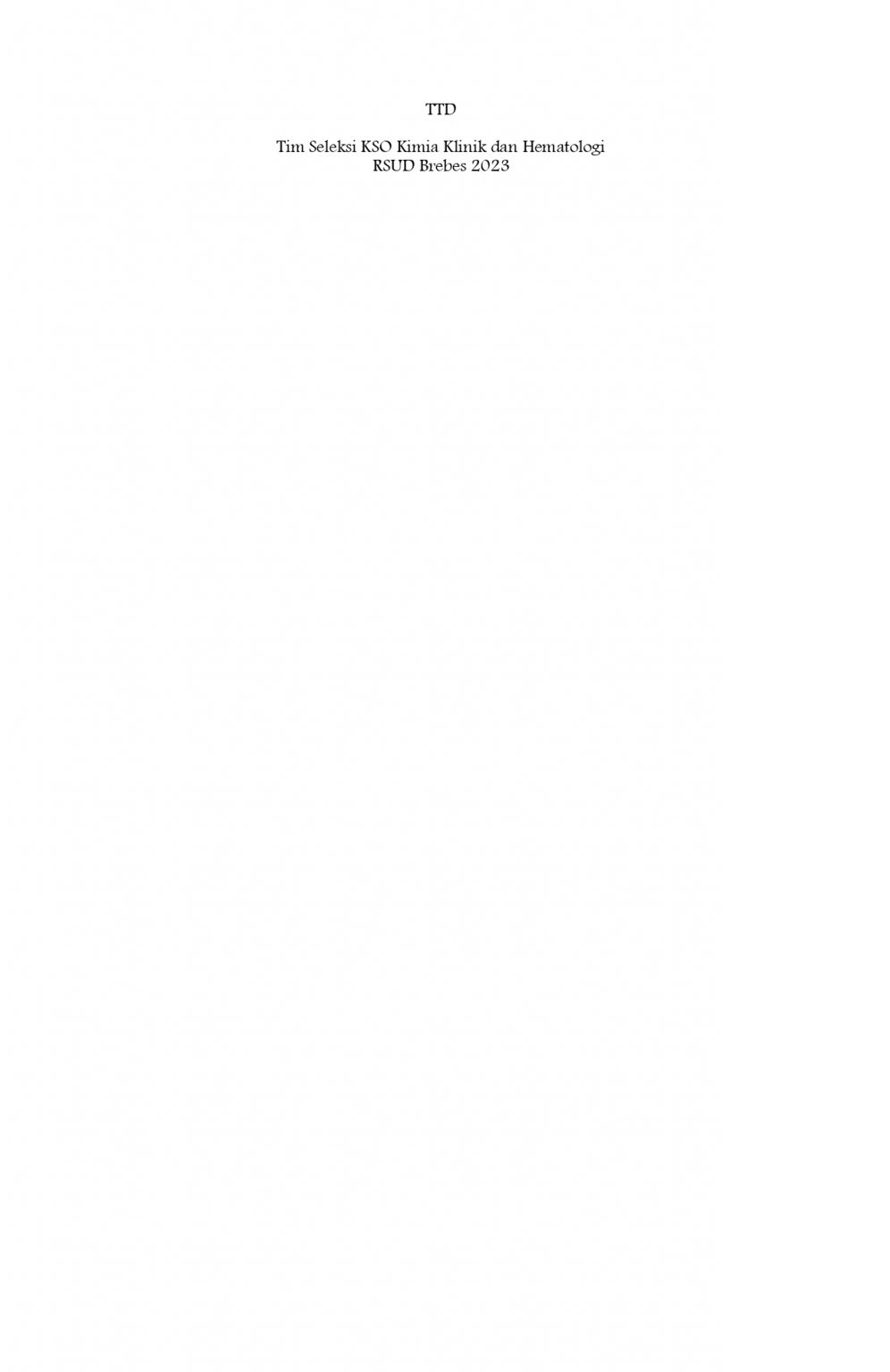 PENGUMUMAN SELEKSI MITRA KSO PEMERIKSAAN KIMIA KLINIK DAN HEMATOLOGI RSUD BREBES 2023 - RSUD Brebes