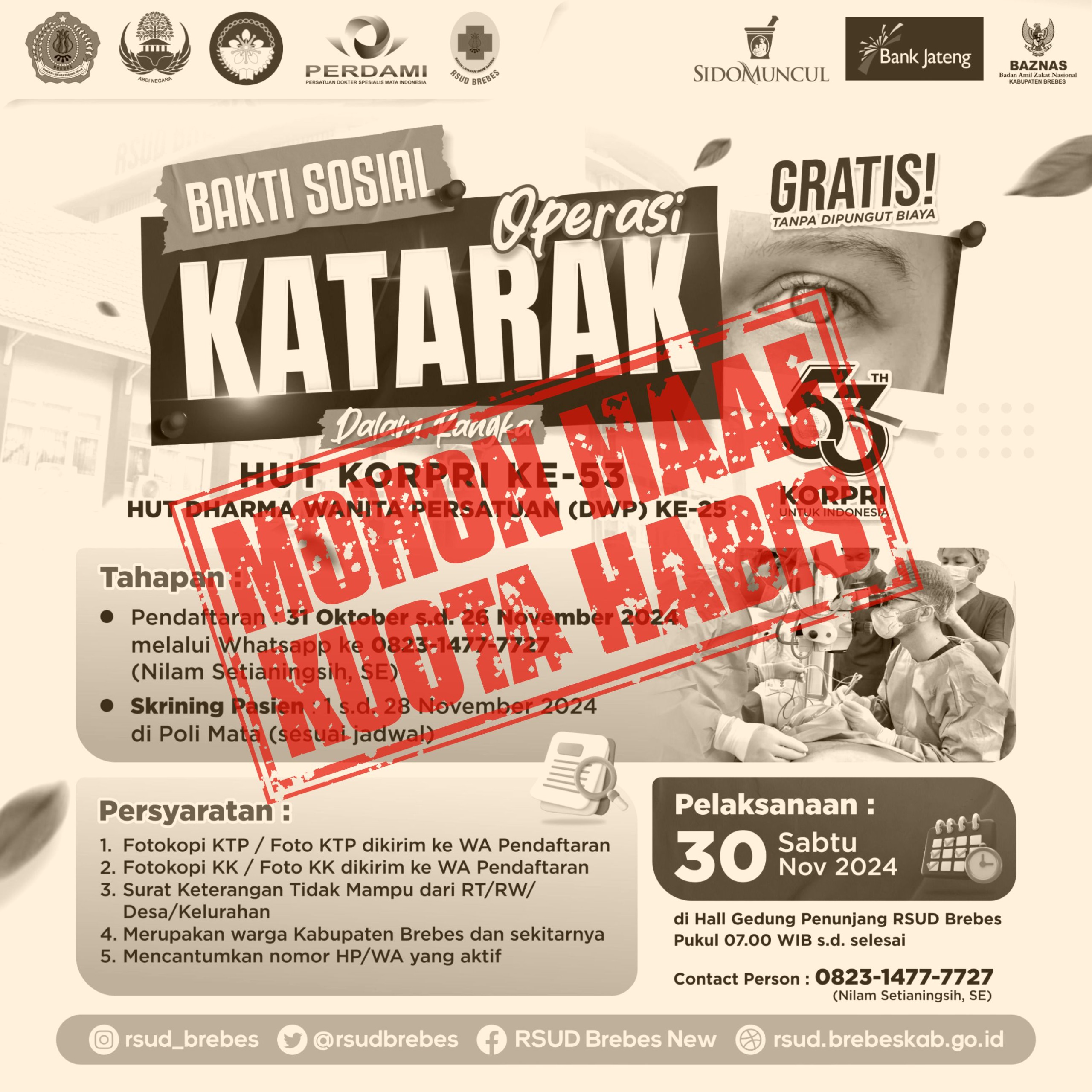 [ Kuota Habis ] Pendaftaran Bakti Sosial Katarak RSUD Brebes - RSUD Brebes