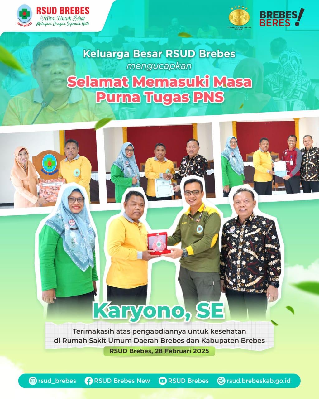 Selamat Memasuki Masa Purna Tugas, Bapak Karyono, SE - RSUD Brebes